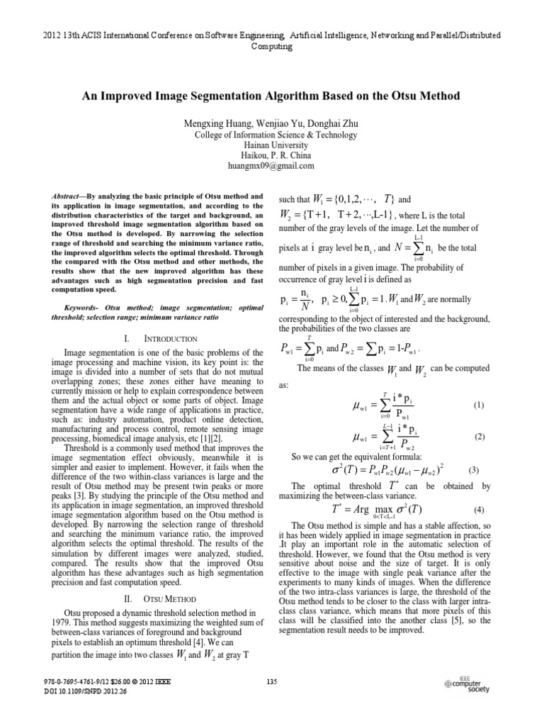 An Improved Image Segmentation Algorithm Based On The Otsu Method | PDF | Image Segmentation ...