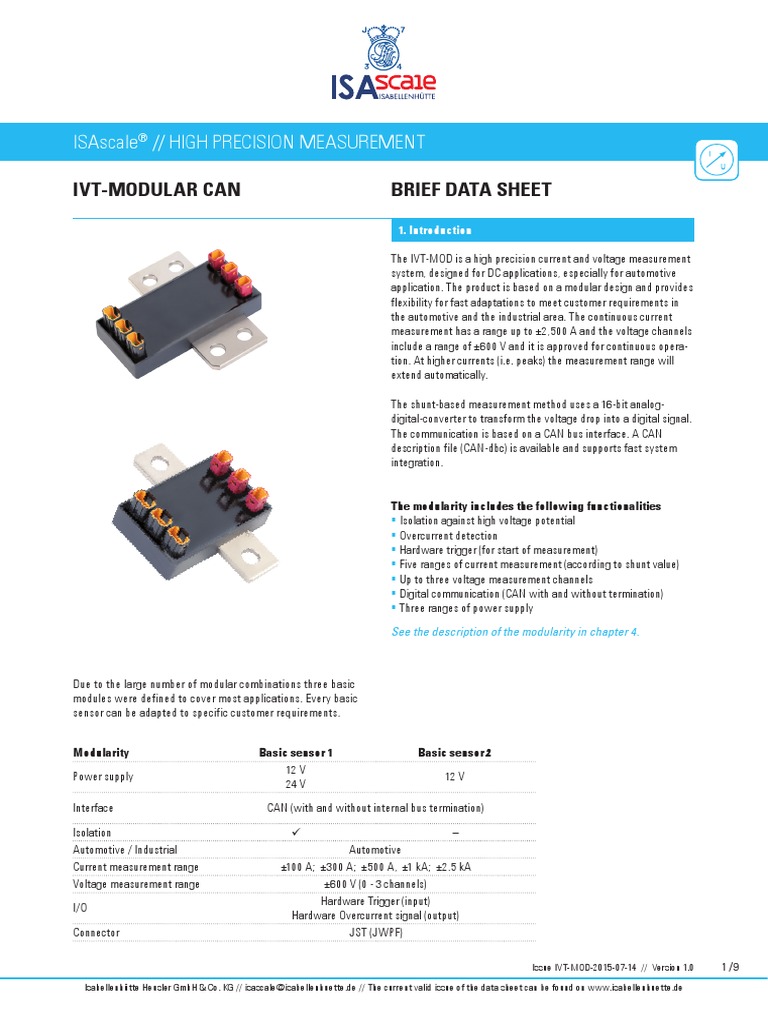 Shunt Current Sensor IVT-MOD | PDF | Analog To Digital Converter ...