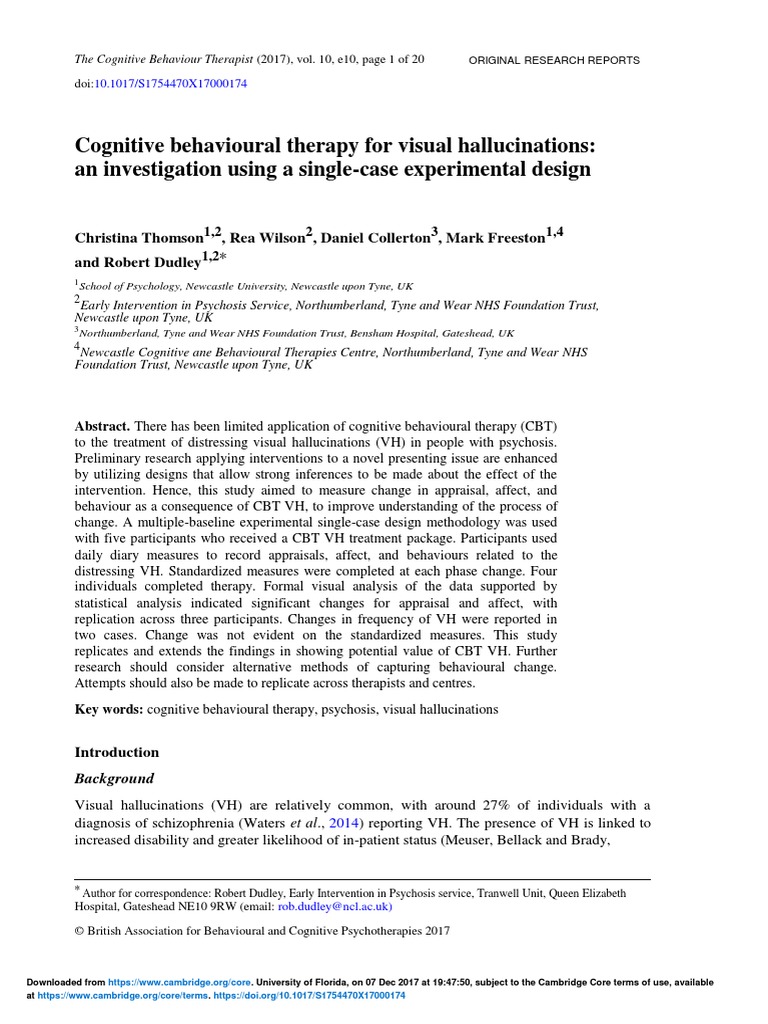 Cognitive Behavioural Therapy For Visual Hallucinations: An ...