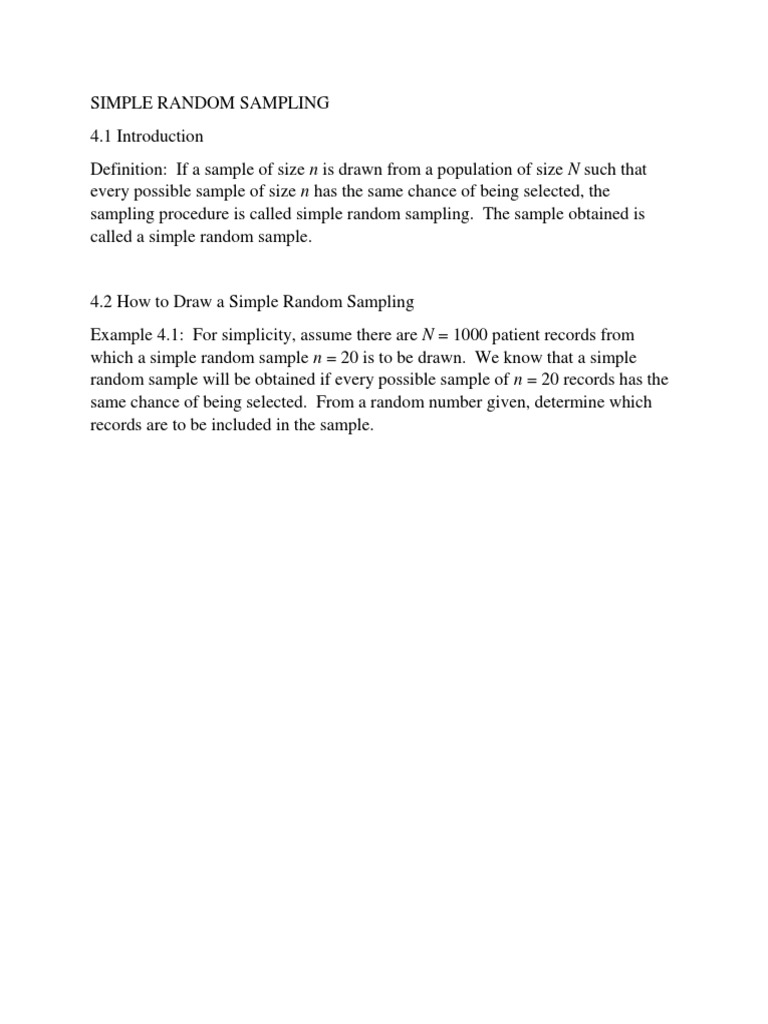 Srs | PDF | Sample Size Determination | Sampling (Statistics)