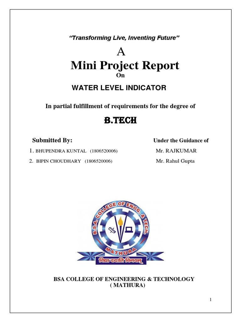 Water Level Indicator Project Report | PDF | Wire | Rechargeable Battery