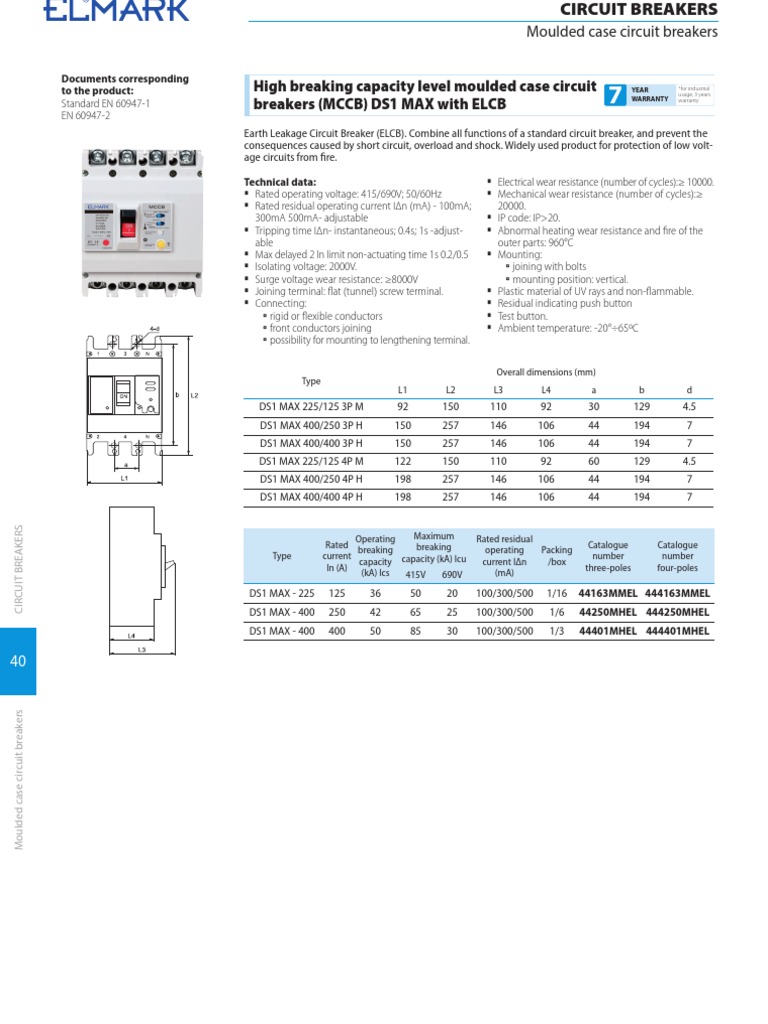 MCCB With ELCB Data Sheet | PDF | Power Engineering | Electricity