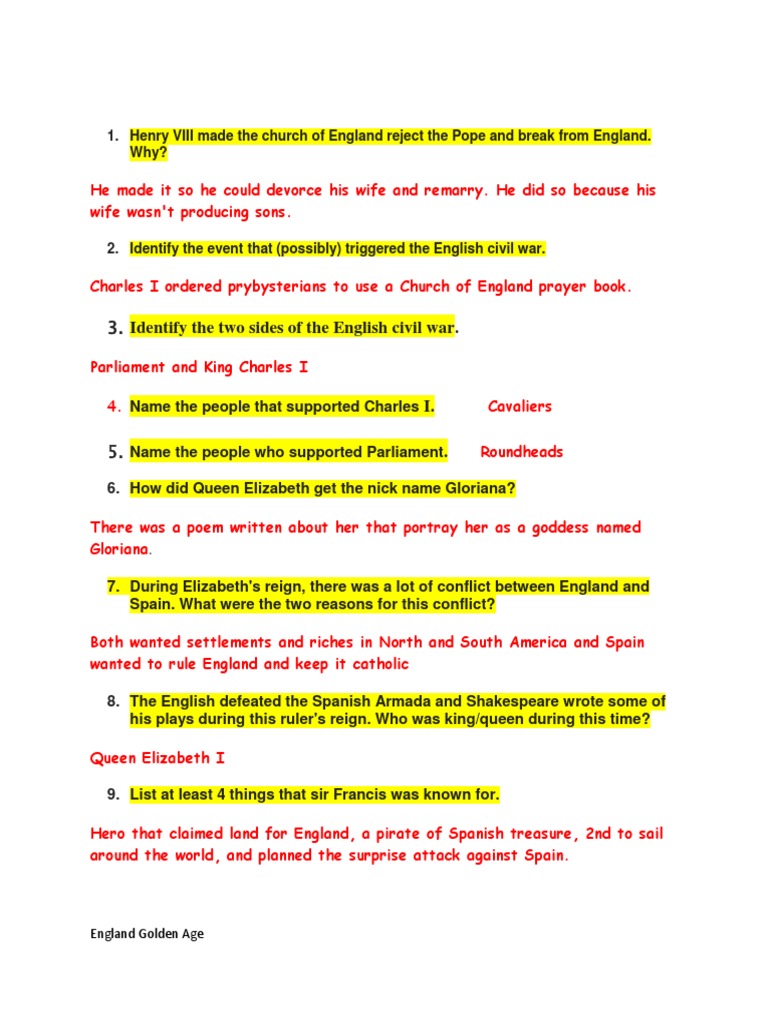Identify The Two Sides of The English Civil War | Download Free PDF ...