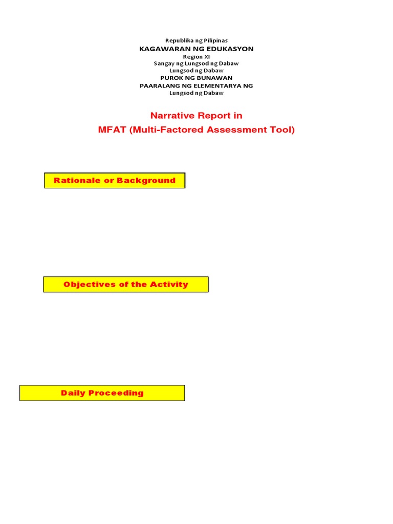 Narrative Report in MFAT (Multi-Factored Assessment Tool) : Kagawaran ...