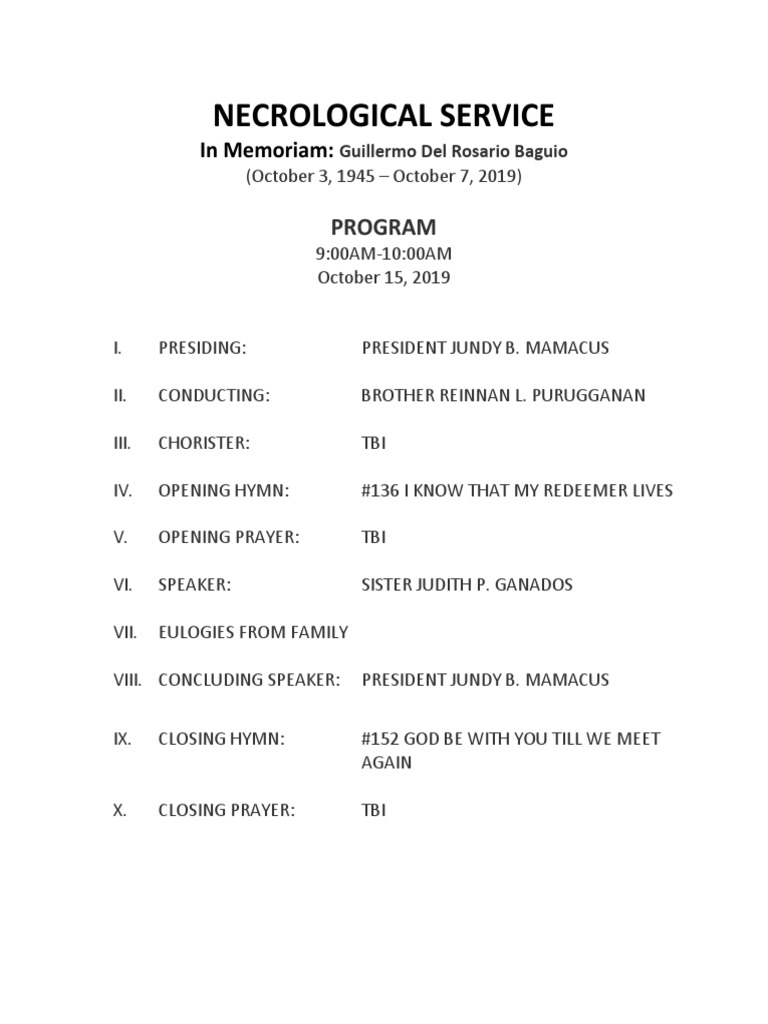 Necrological Service Program for Guillermo | PDF