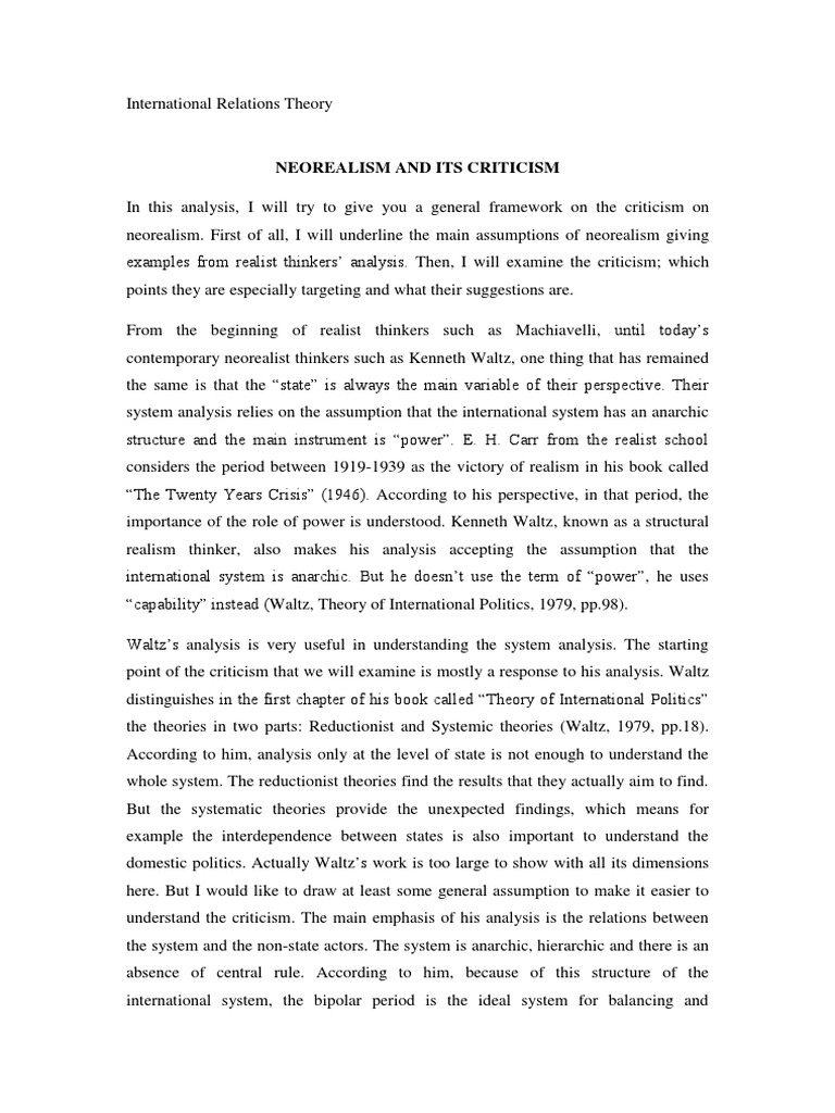 Critique of Neorealism in IR Theory | PDF | International Relations ...