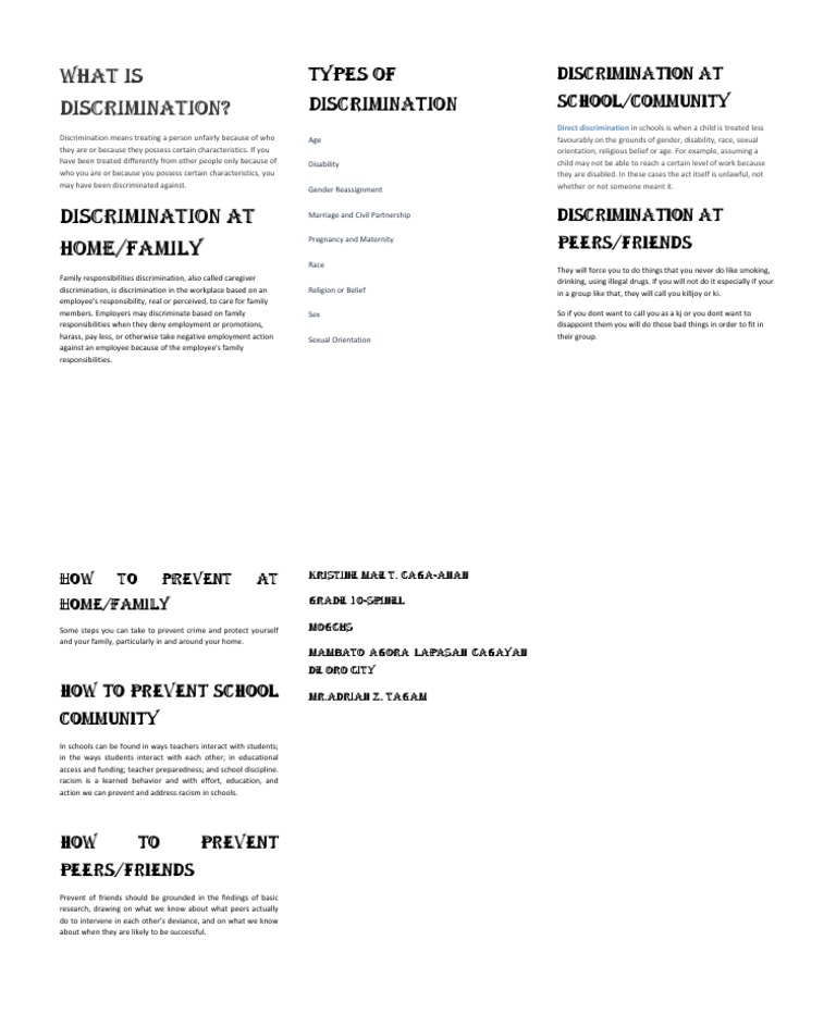 What Is Discrimination?: Discrimination at Home/Family | PDF ...