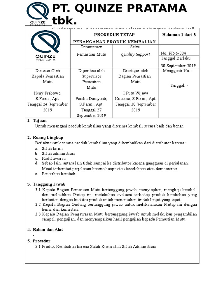Prosedur Penanganan Produk Kembalian | PDF
