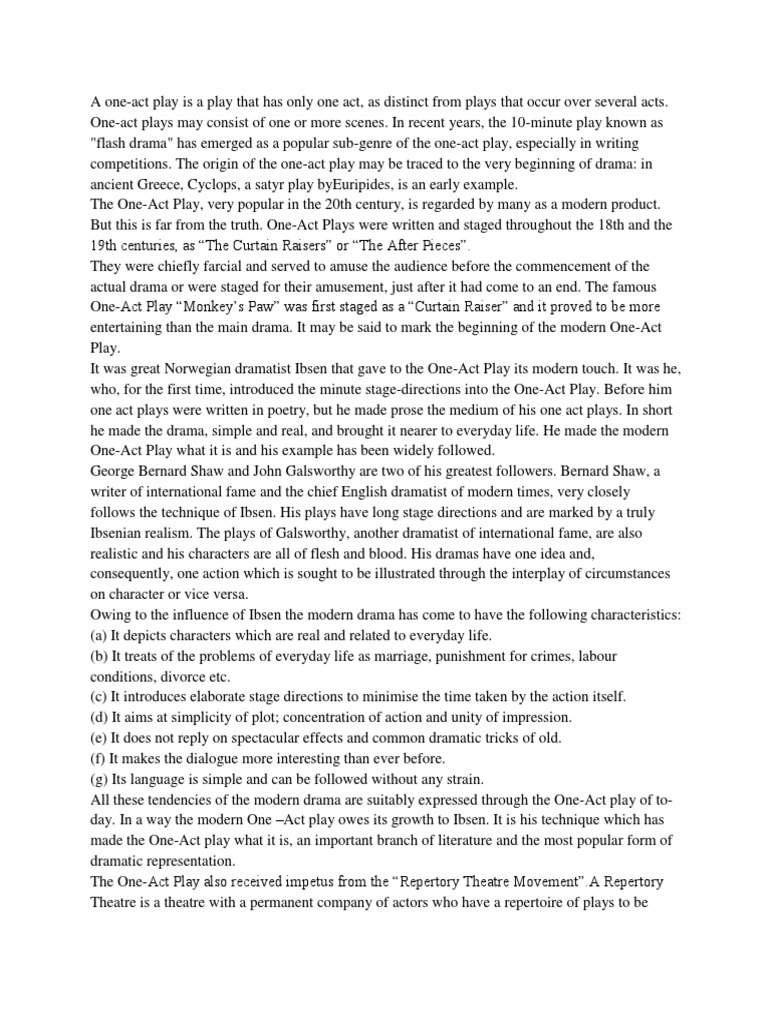 One Act Play | PDF | Play (Theatre) | Playwright