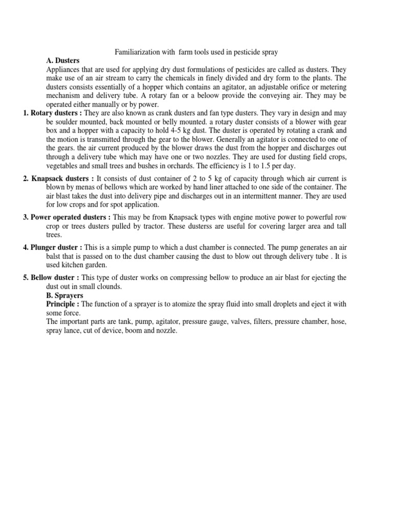 Familiarization With Farm Tools | PDF | Pump | Nozzle