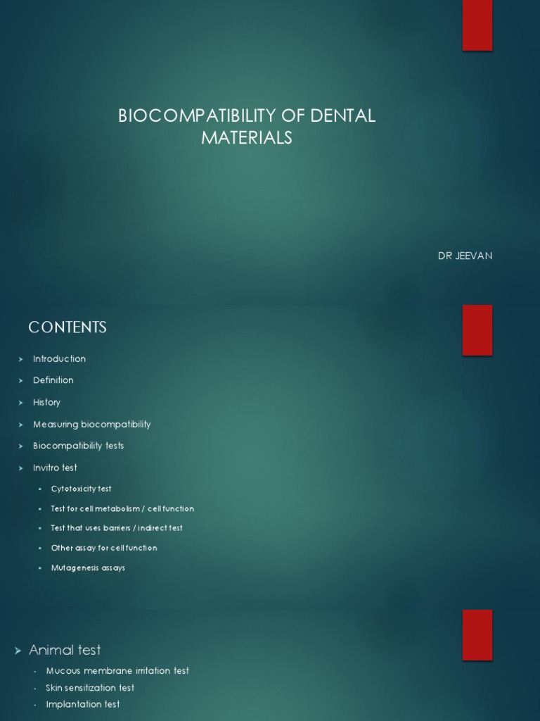 Biocompatibility of Dental Materials | PDF | Dental Implant | Dental ...