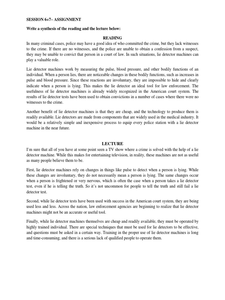 Session 6+7 - Synthesis Assignment | PDF | Polygraph | Law Enforcement