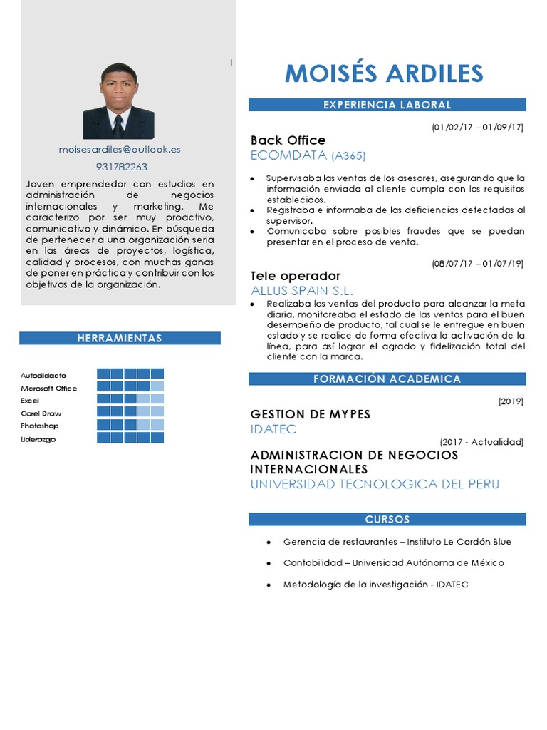 CV Moises 2019 | PDF | Economias | Marketing