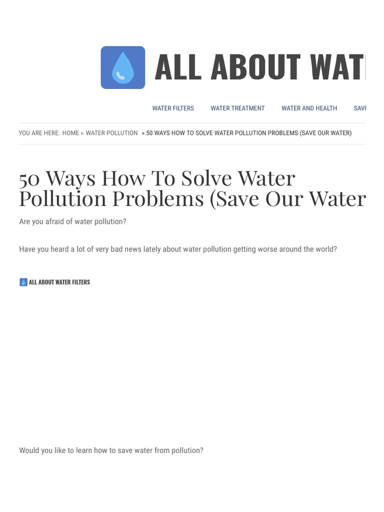 50 Ways How To Solve Water Pollution Problems (Save Our Water) | PDF ...