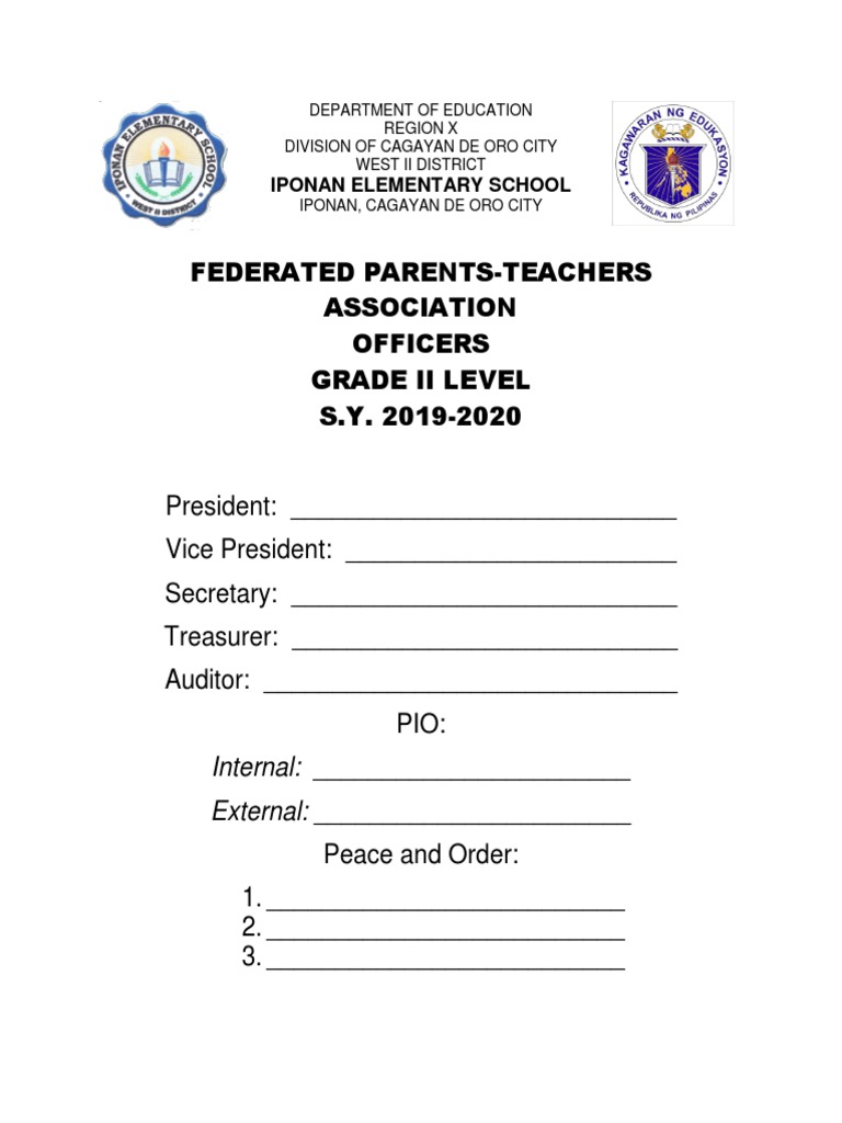 Federated Parents-Teachers Association Officers Grade Ii Level S.Y ...