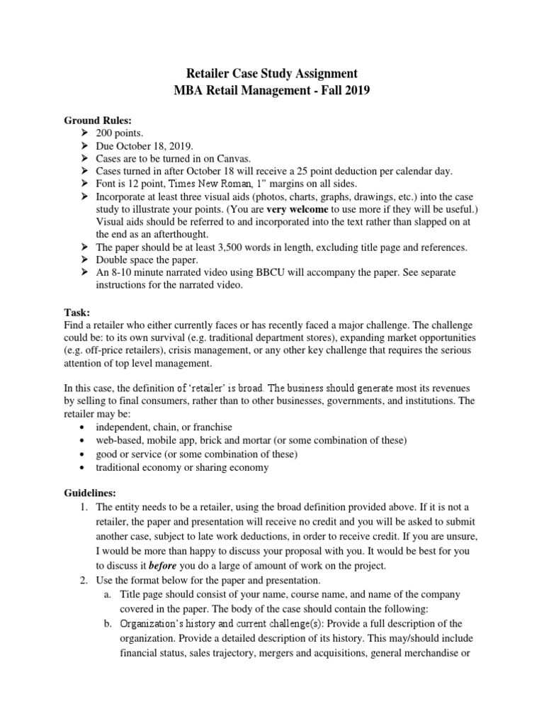 Retailer Case Study Assignment MBA Retail Management - Fall 2019 | PDF ...