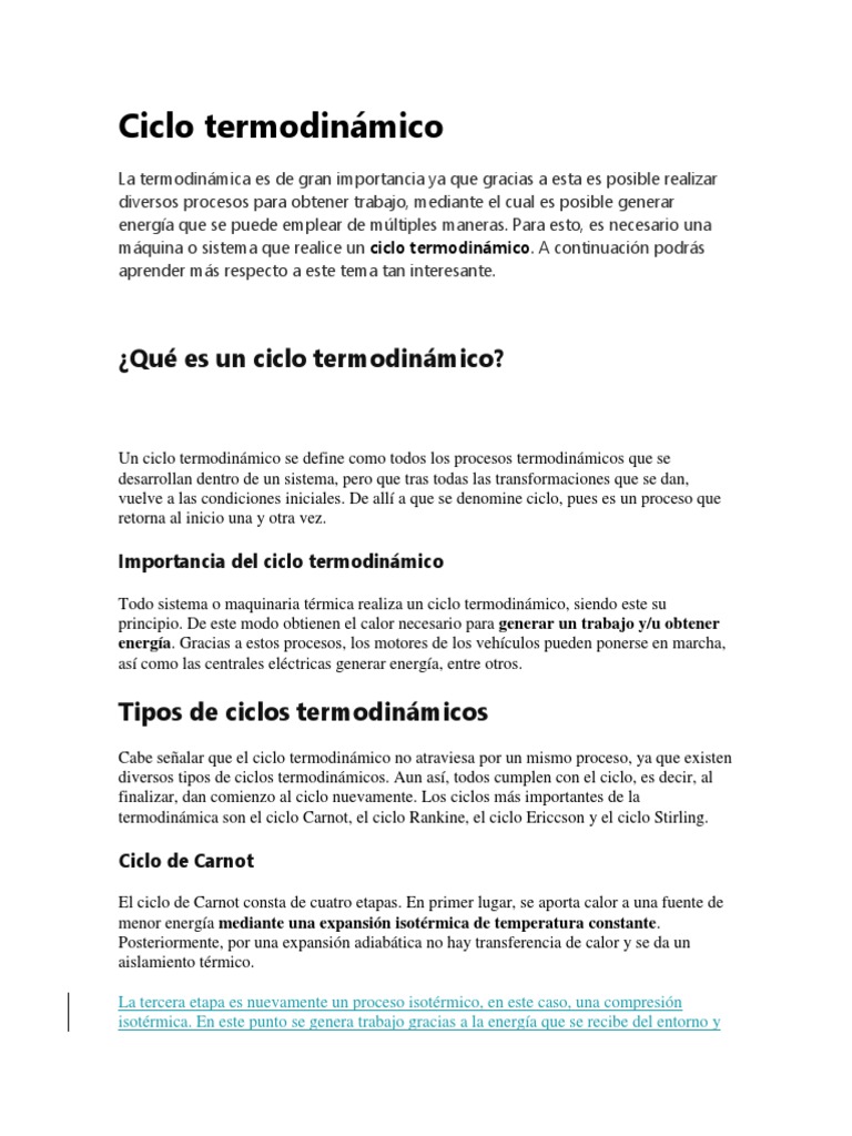 Ciclos Termodinámicos: Tipos y Funciones | PDF | Termodinámica | Pistón