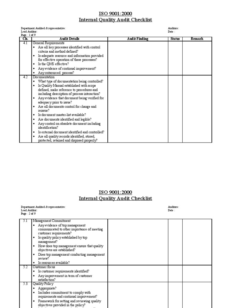 Clause Based Checklist | PDF | Audit | Iso 9000