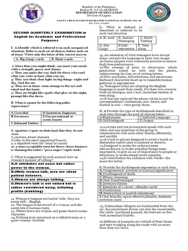 2nd Periodical Examination in Eapp GR 12 Eappwith Tos Sy 2019 2020 ...