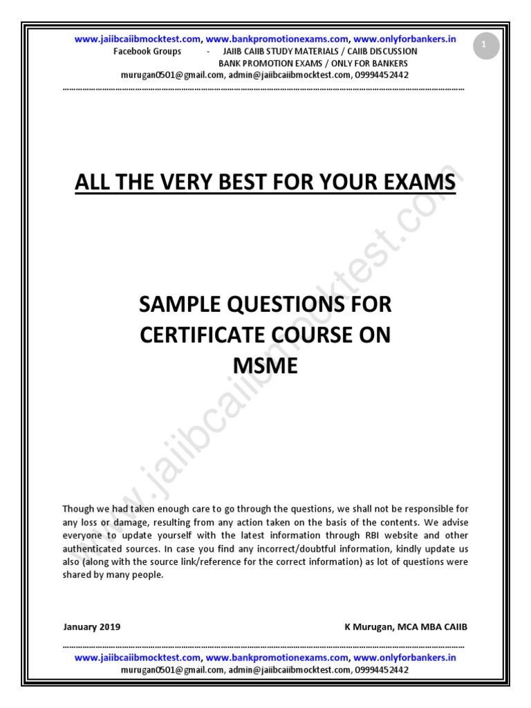 MSME-Sample Questions by Murugan | PDF | Small And Medium Sized ...
