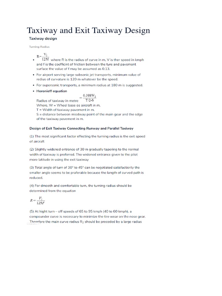 Taxiway and Exit Taxiway Design | PDF