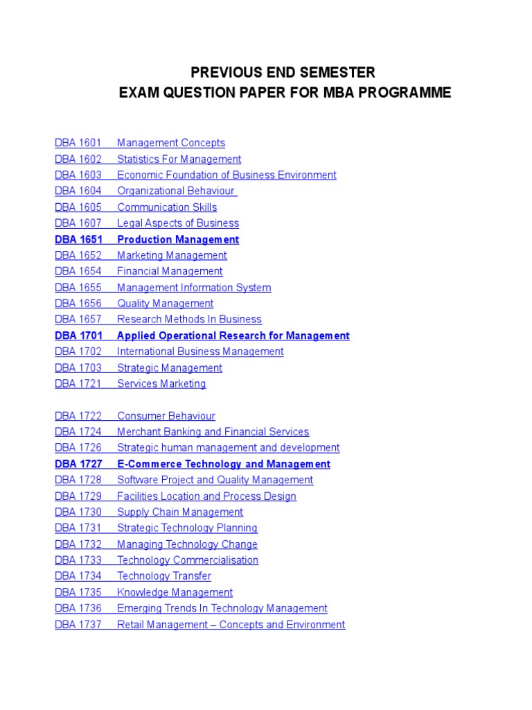 MBA Previous Year Exam Papers | PDF | Business | Finance & Money Management