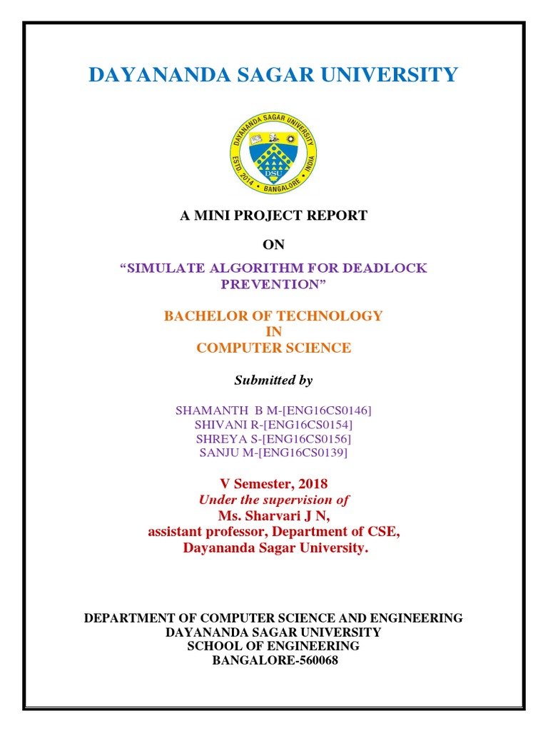 Dayananda Sagar University: A Mini Project Report ON | PDF | Process (Computing) | Thread ...