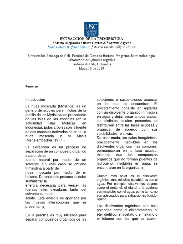 extraccion de la trimiristina | Solubilidad | Química