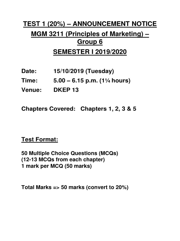 Test 1 - Announcement Notice (Group 6) | PDF