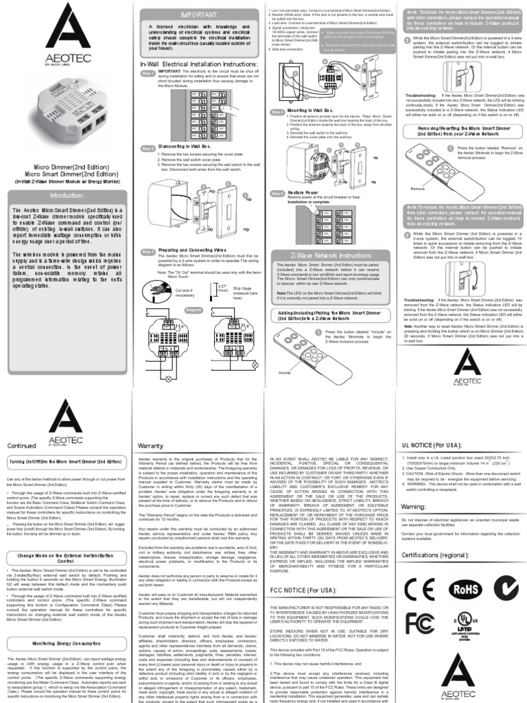 Micro Smart Dimmer (2nd Edition) Manual | PDF | Tort | Switch