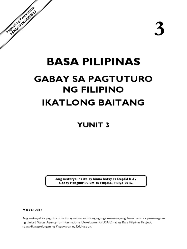 Basa Pilipinas Yunit 3 Grade 3 Filipino Teacher's Guide | PDF