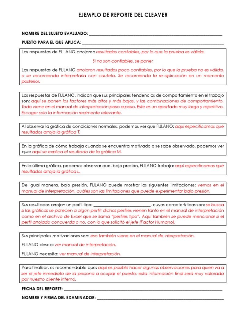 Ejemplo de Reporte de Cleaver | PDF | Conceptos psicologicos | Sicología