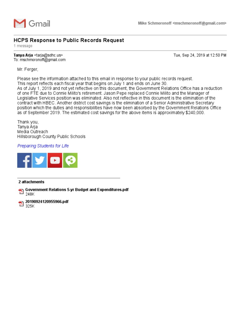 HCPS Response To Public Records Request September 24 | PDF