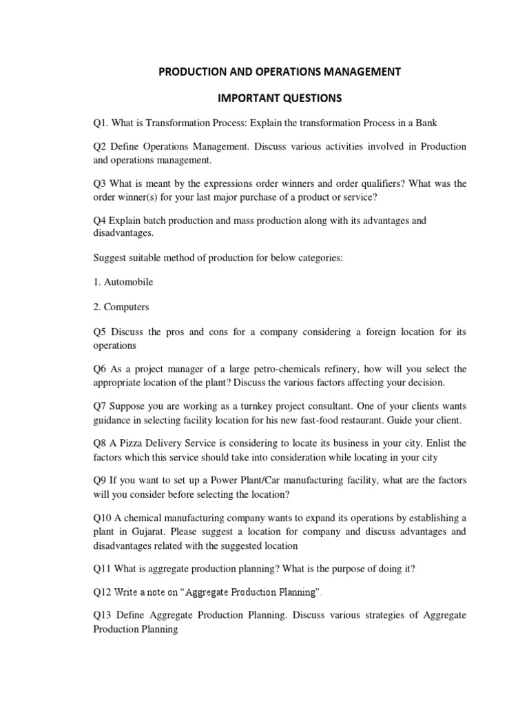 Pom Important Questions | PDF | Inventory | Production And Manufacturing