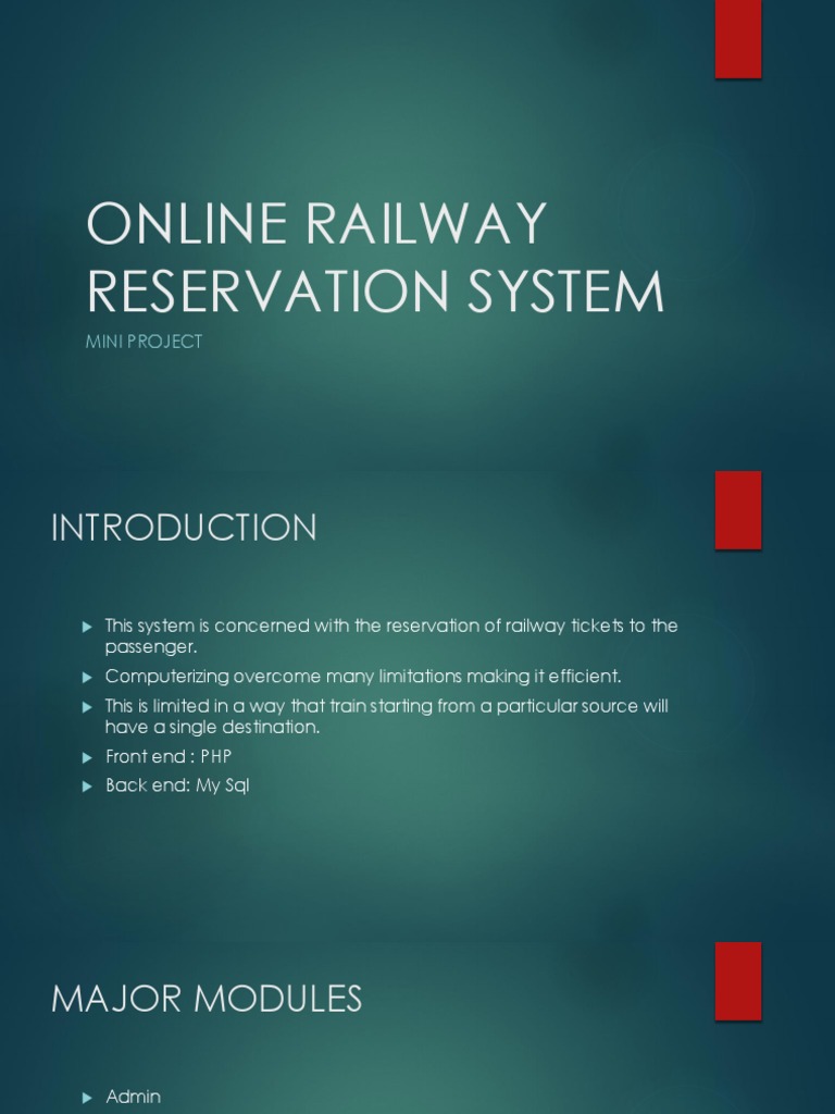 Online Railway Reservation System: Mini Project | PDF