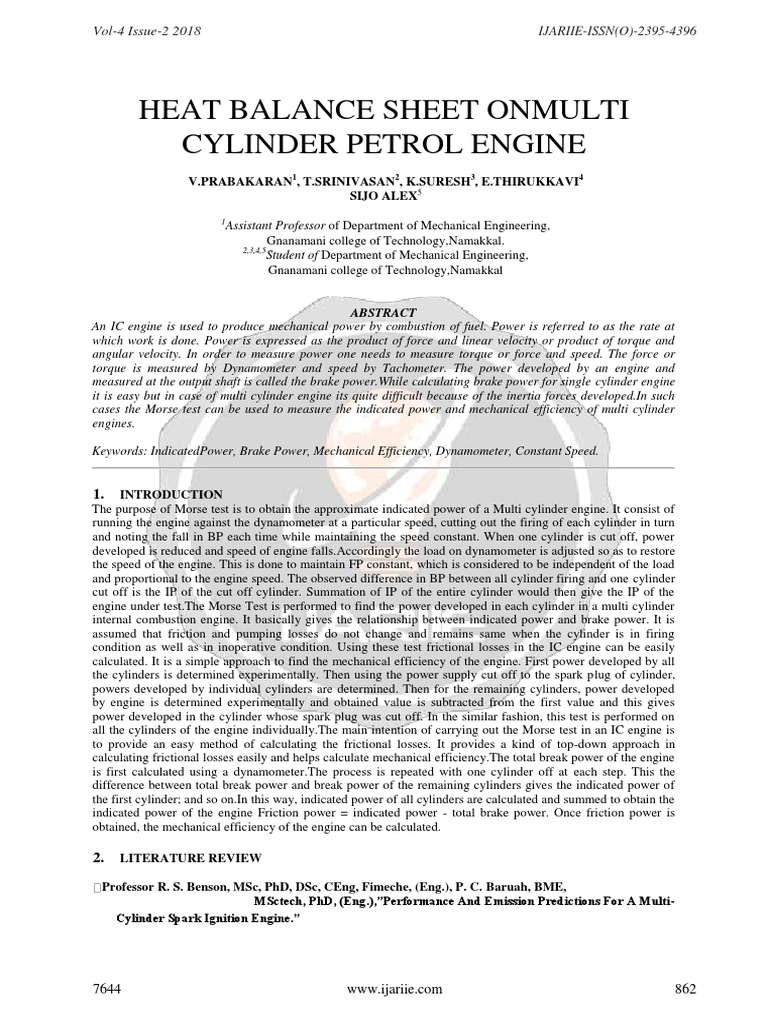Heat Balance Sheet Onmulti Cylinder Petrol Engine: Vol-4 Issue-2 2018 ...