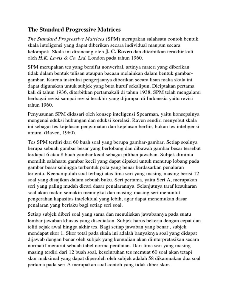 The Standard Progressive Matrices | PDF