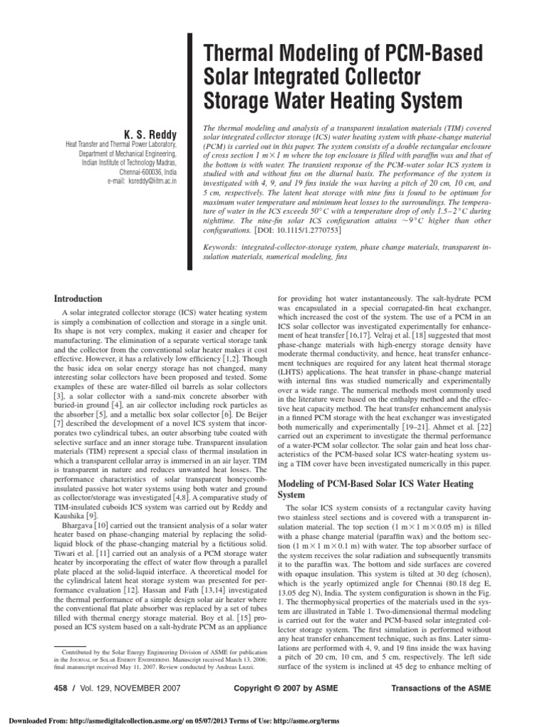 Thermal Modeling of PCM-Based Solar Integrated Collector Storage Water ...