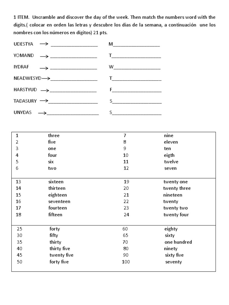 Prueba Ingles Dias de La Semana y Meses | PDF | Deportes