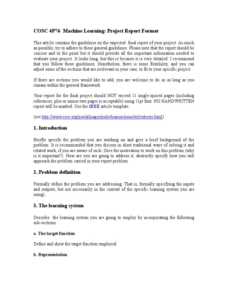 COSC 4P76 Machine Learning: Project Report Format: A. The Target ...