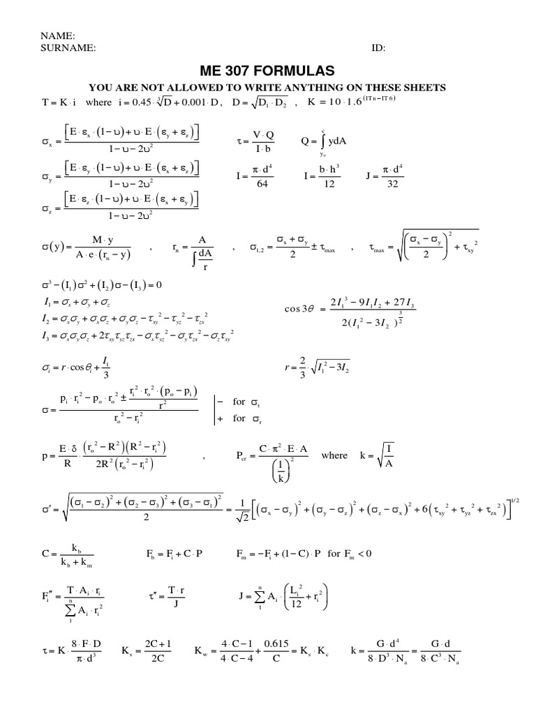 Me 307 Formulas: You Are Not Allowed To Write Anything On These Sheets ...