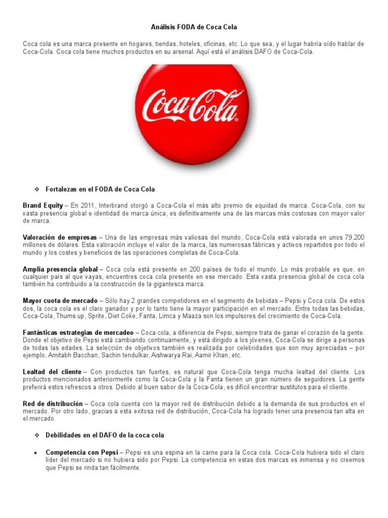 Análisis FODA de Coca Cola (1).doc | Coca Cola | Refresco