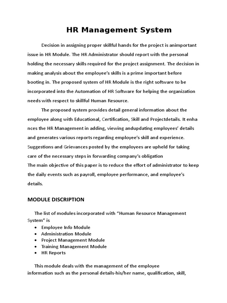 HR Management System: Module Discription | PDF | Microsoft Sql Server ...