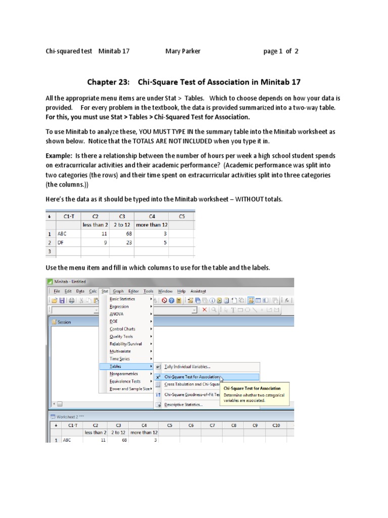 Chapter 23: Chi-Square Test of Association in Minitab 17 | PDF