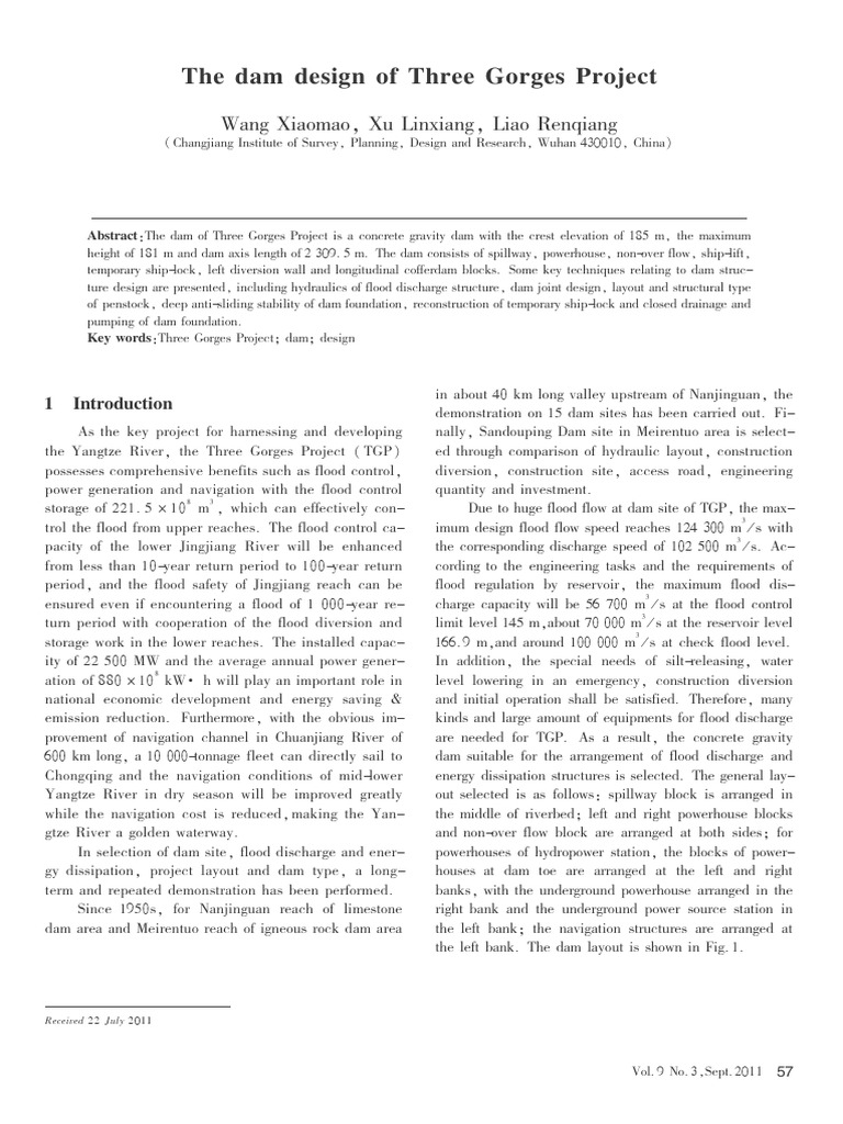 The Dam Design of Three Gorges Project PDF | PDF