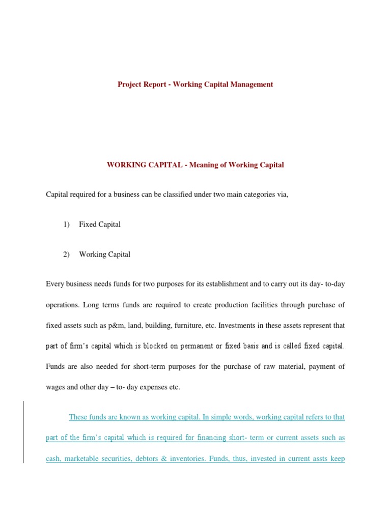Project Report - Working Capital Management | PDF | Working Capital ...