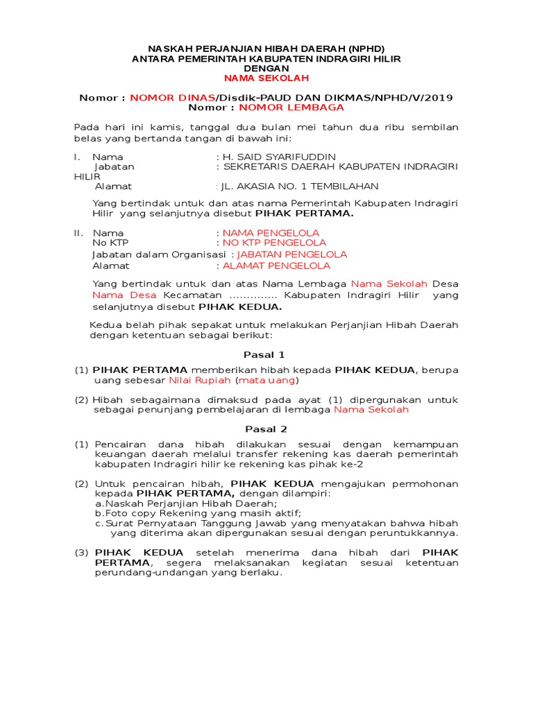 Contoh NPHD Paud | PDF