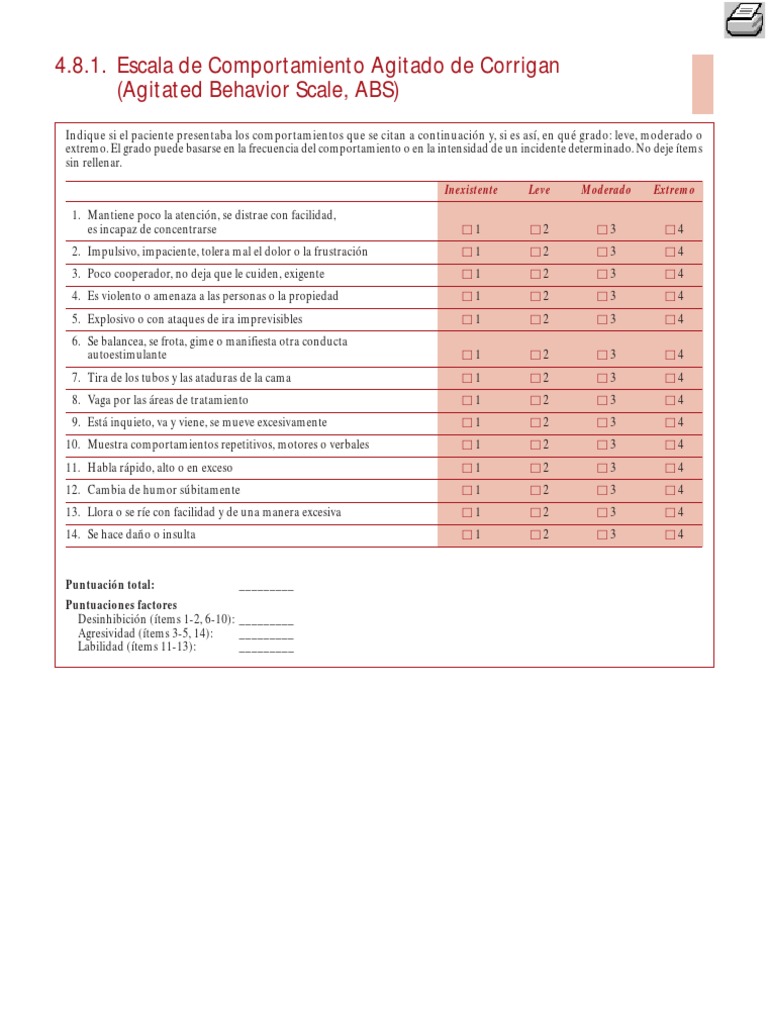 Escala de Comportamiento Agitado de Corrigan | Salud mental | Medicina