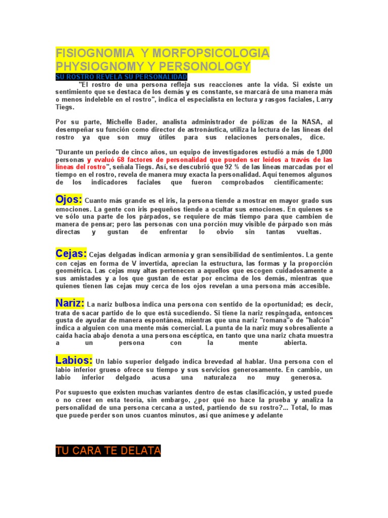 FISIOGNOMIA | PDF | Las emociones | Sicología