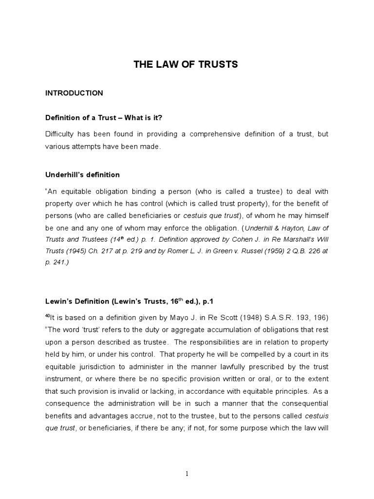 An Overview of Trust Law: Definitions, Elements, and the Distinction ...